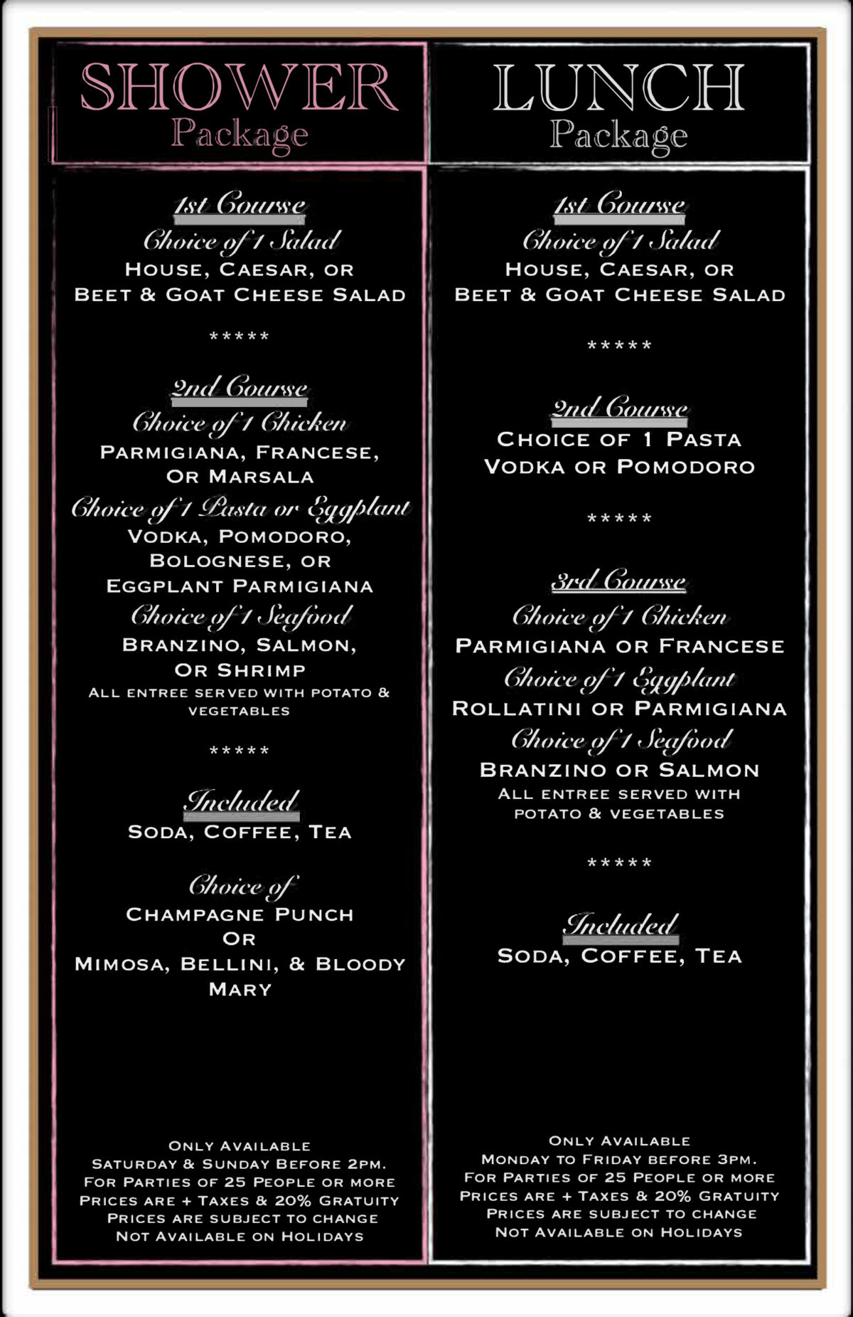 Party Package – Branzinos